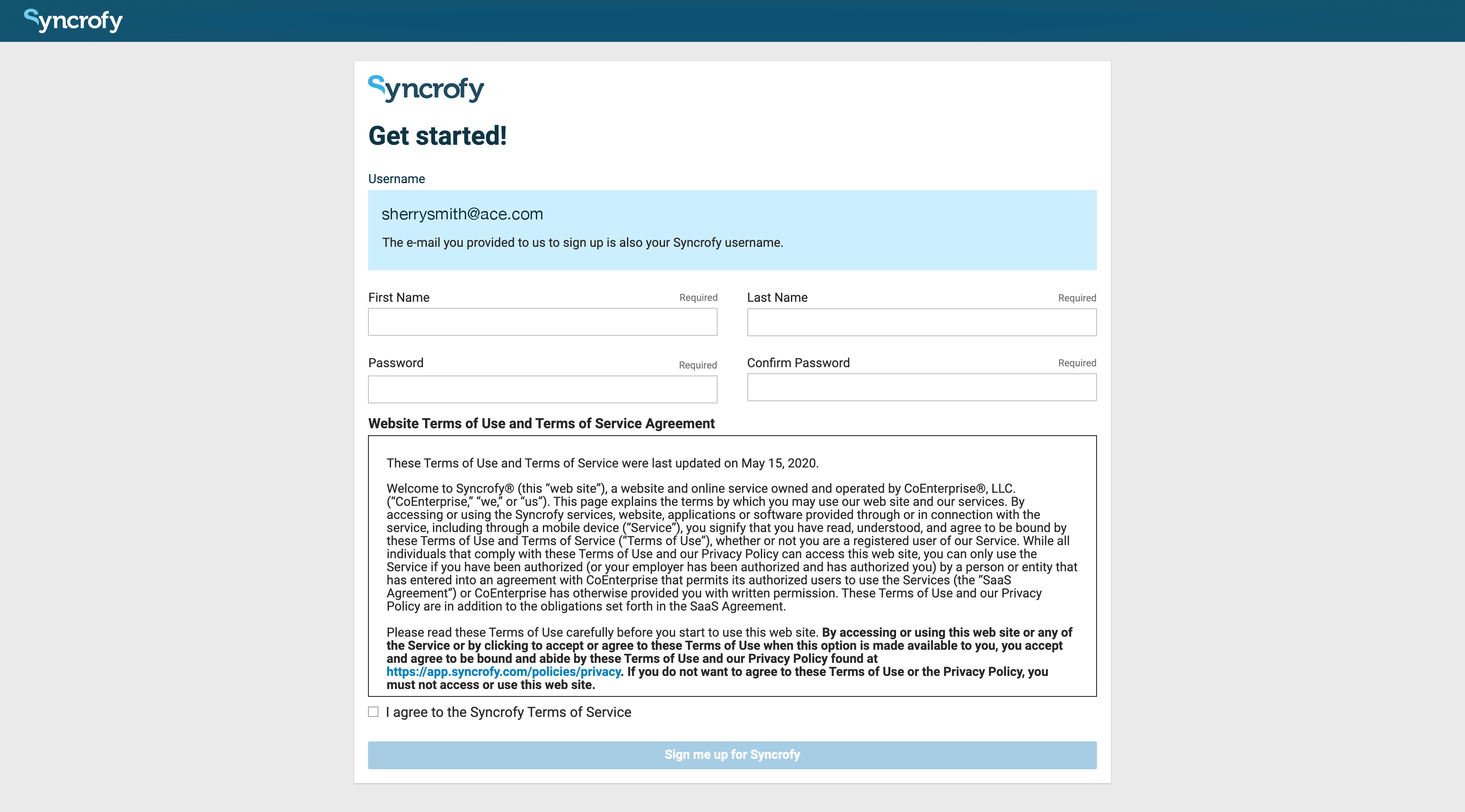 Sign Up As Invited Partner | Syncrofy Help